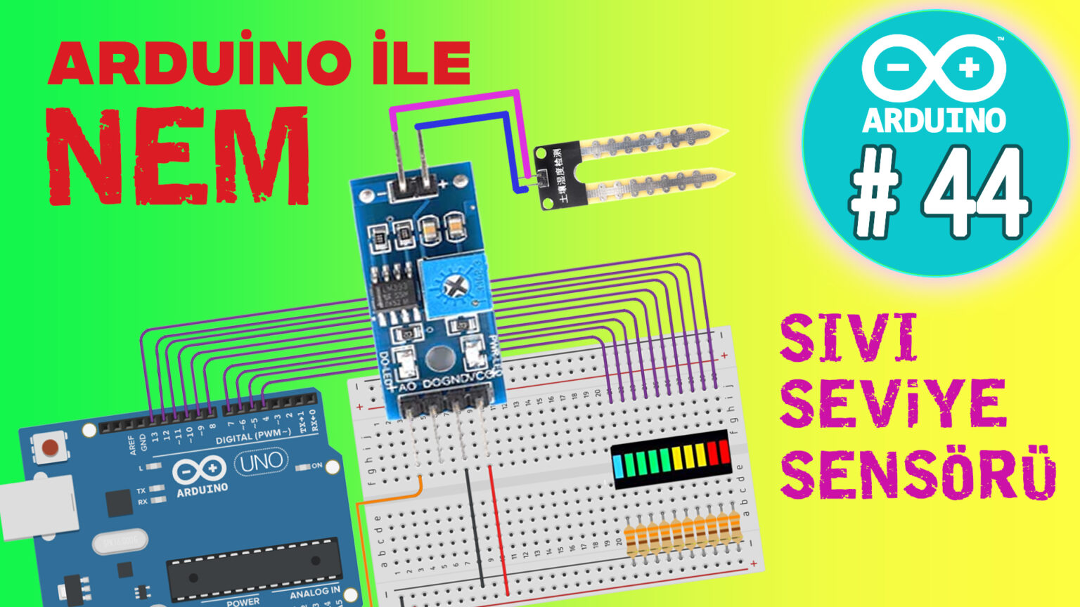 Arduino Su Sensörü - Nem Sensörü - Sıvı Seviye Sensörü - Ders 44 - | Teknikerler